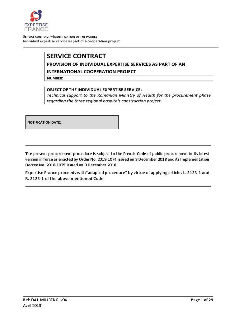 Service Contract: Provision of Individual Expertise Services As Part of An International ...