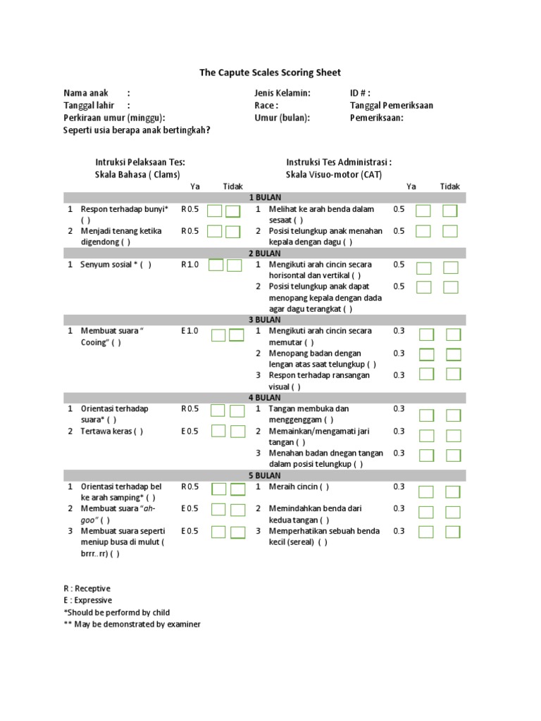 The Capute Scales Scoring Sheet | PDF