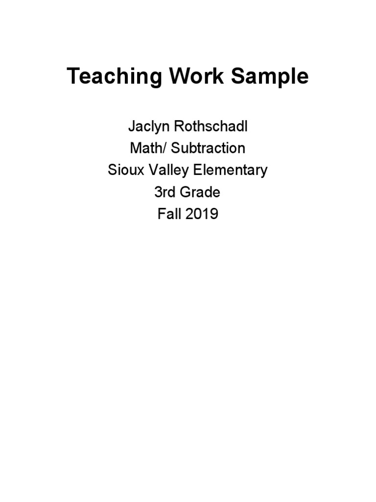 Teaching Work Sample - Final | PDF | Worksheet | Teaching Mathematics