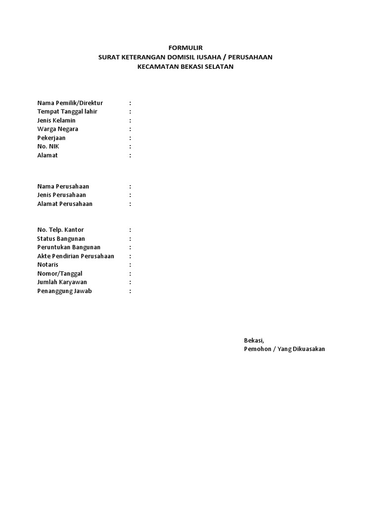 Contoh Form SKDP Bekasi | PDF