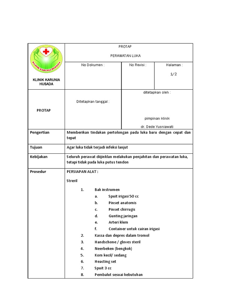 Protap Perawatan Luka No Dokumen: No Revisi: Halaman: 1/2 | PDF