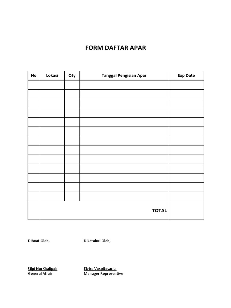 Form Daftar Apar | PDF