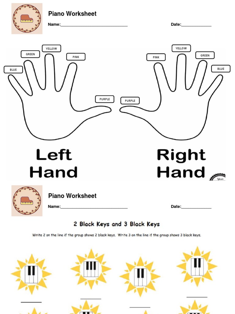 Color-Coded Piano Key Identification Worksheet | PDF