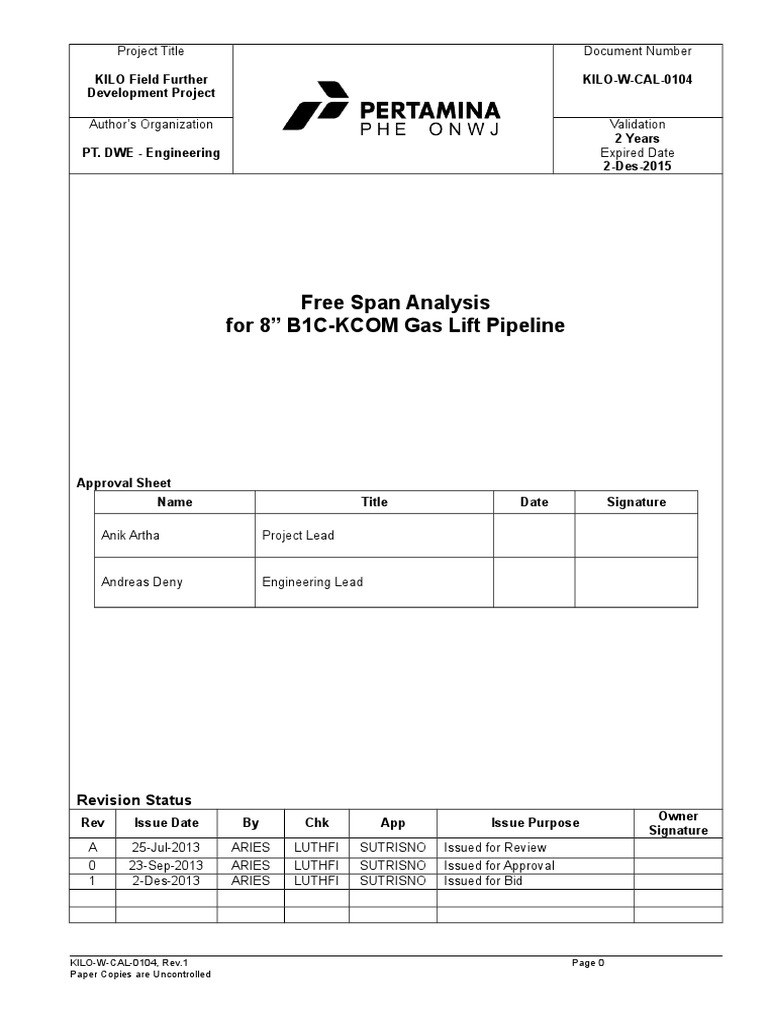 Free Span Analysis for 8-Inch Gas Pipeline | PDF | Pipeline Transport ...