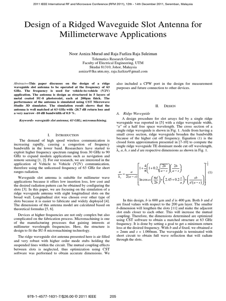 Design of A Ridged Waveguide Slot Antenna For | PDF | Waveguide ...