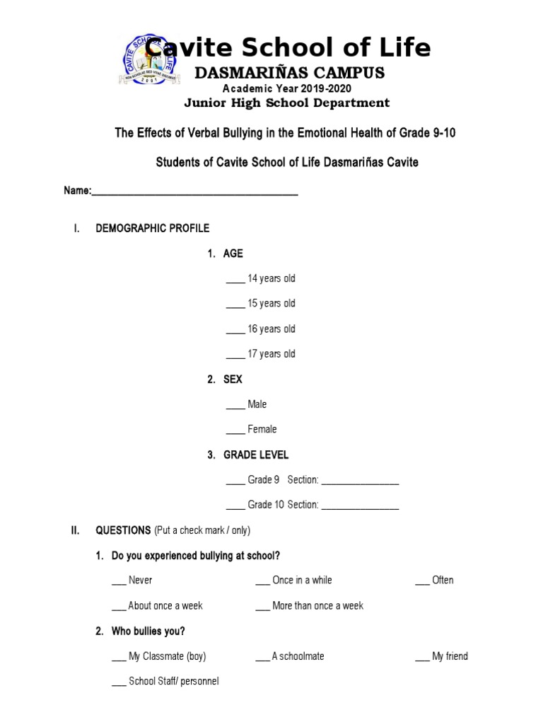 Thesis Questionnaire | PDF | Bullying | Social Psychology