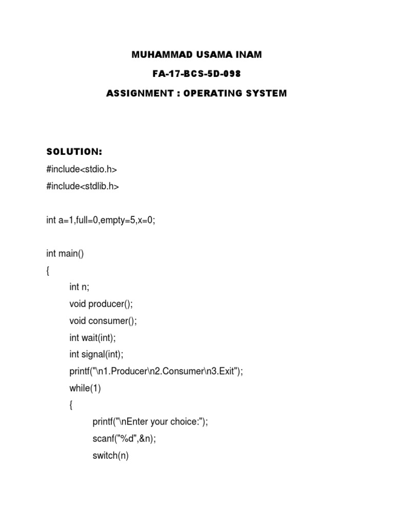 Muhammad Usama Inam FA-17-BCS-5D-098 Assignment: Operating System | PDF