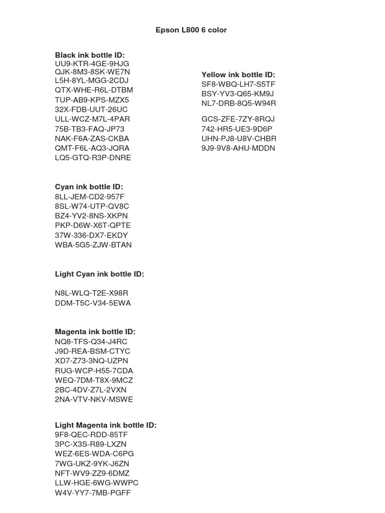 Códigos - Epson L800 6 Color | PDF
