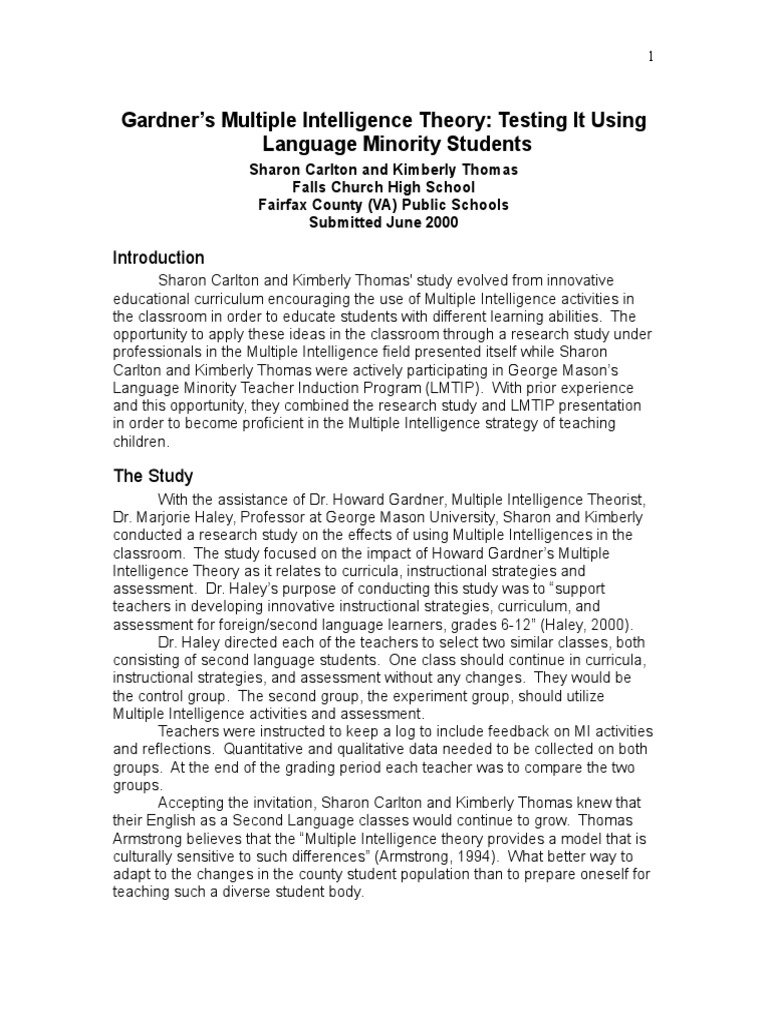Gardner's Multiple Intelligence Theory: Testing It Using Language ...