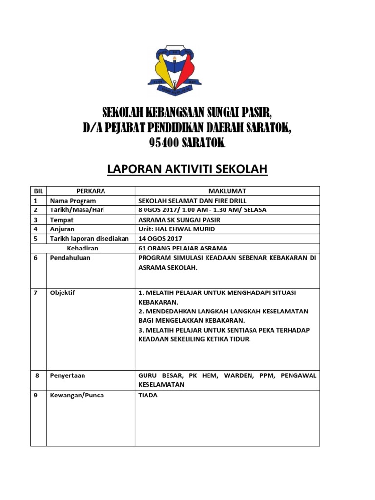 Format Laporan Aktiviti Fire Drill | PDF