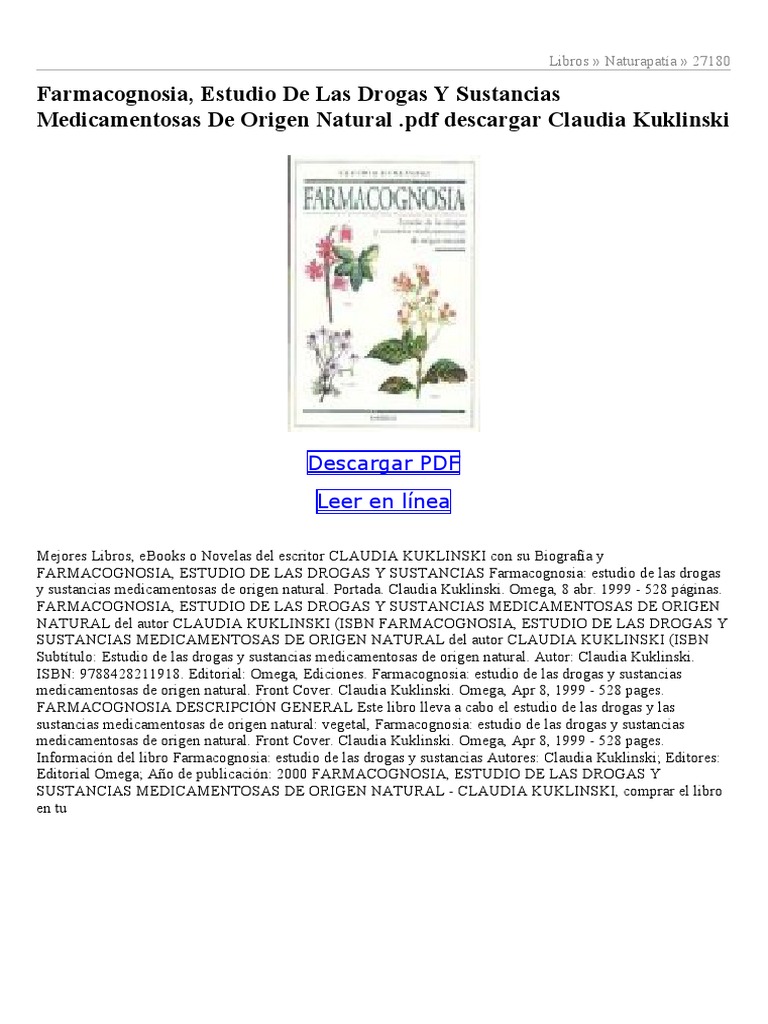 Farmacognosia Estudio De Las Drogas Y Sustancias Medicamentosas De