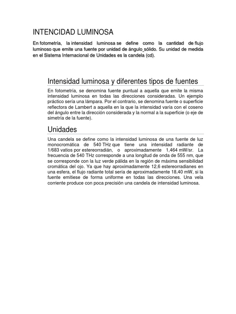 La candela, unidad básica para medir la intensidad luminosa | PDF ...