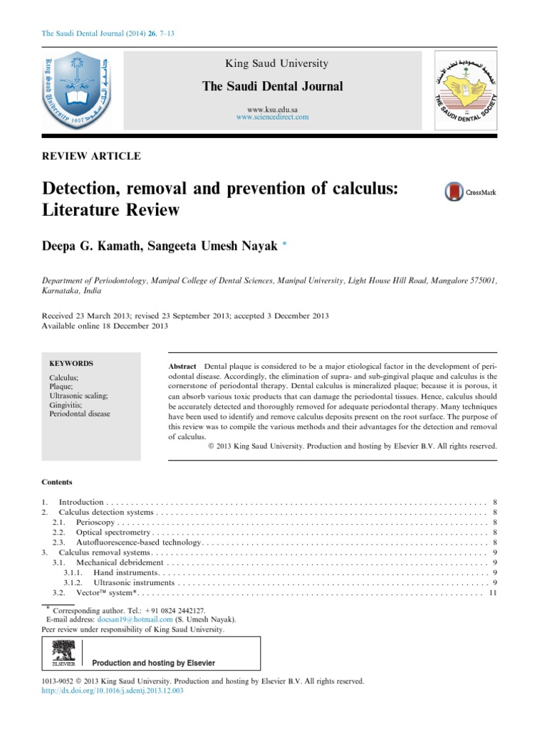 Detection, Removal and Prevention of Calculus: Literature Review | PDF ...