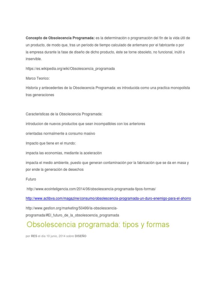 Concepto de Obsolecencia Programada | PDF | Economias | Informática y tecnología de la información