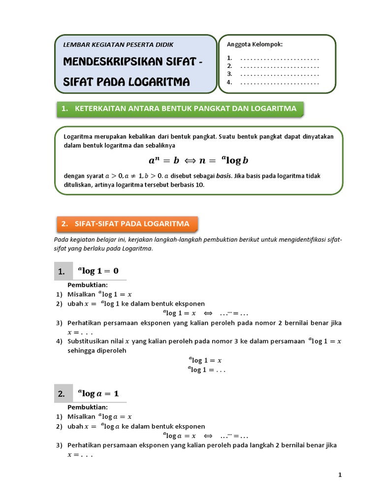 Lkpd Logaritma Kelas 10 Pdf Sains Matematika