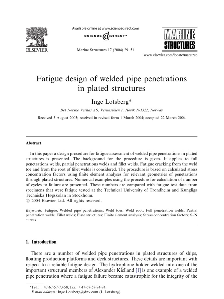 Fatigue Design of Welded Pipe Penetrations in Plated Structures | PDF ...