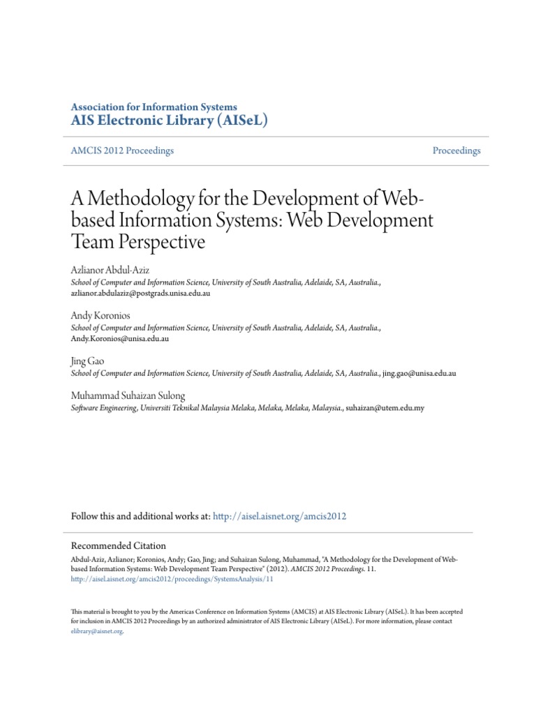 A Methodology For The Development of Web-Based Information Systems: Web Development Team ...