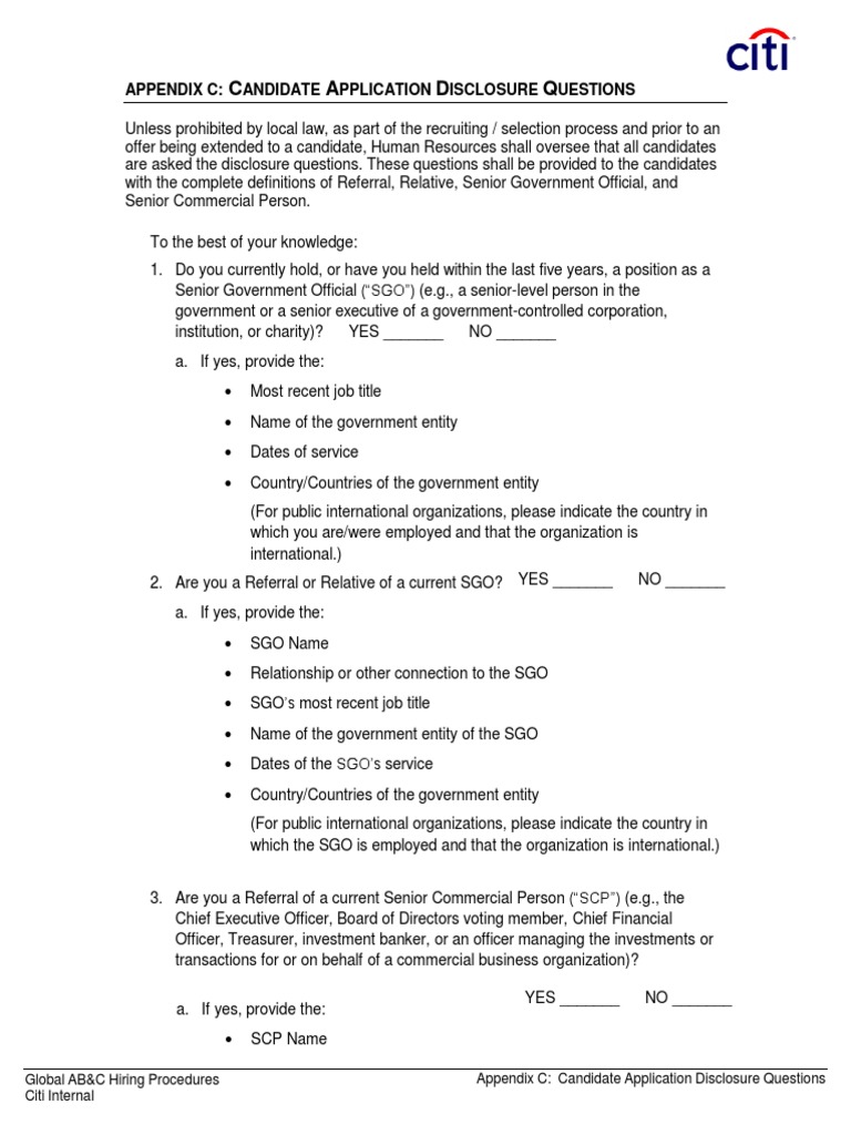 Candidate Disclosure Form | PDF | Citigroup | Board Of Directors