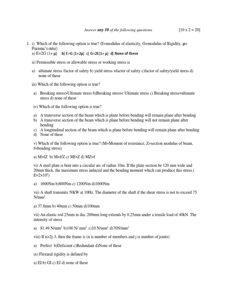 Sample Question SOM | PDF | Bending | Young's Modulus