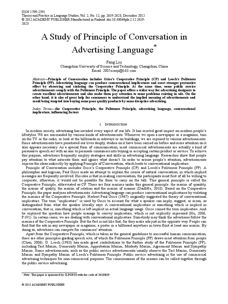 A Study of Principle of Conversation in Advertising Language | PDF ...