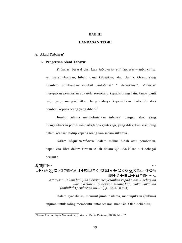 Bab Iii Landasan Teori: Tabarru' Berasal Dari Kata Tabarra'a-Yatabarra ...