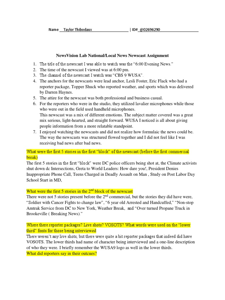Local News HW Assignment Wusa 9 | PDF | News Broadcasting | Television News