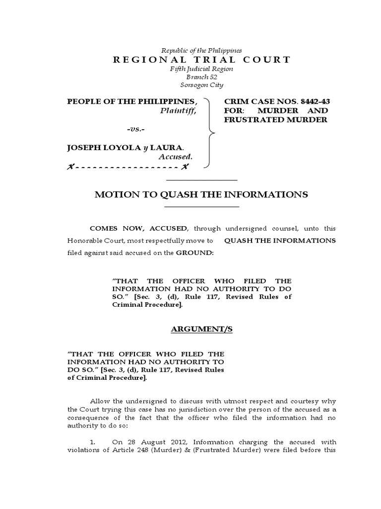 Motion To Quash | PDF | Prosecutor | Criminal Procedure In South Africa