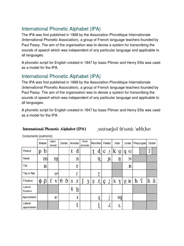International Phonetic Alphabet (IPA) | PDF | Language Arts ...