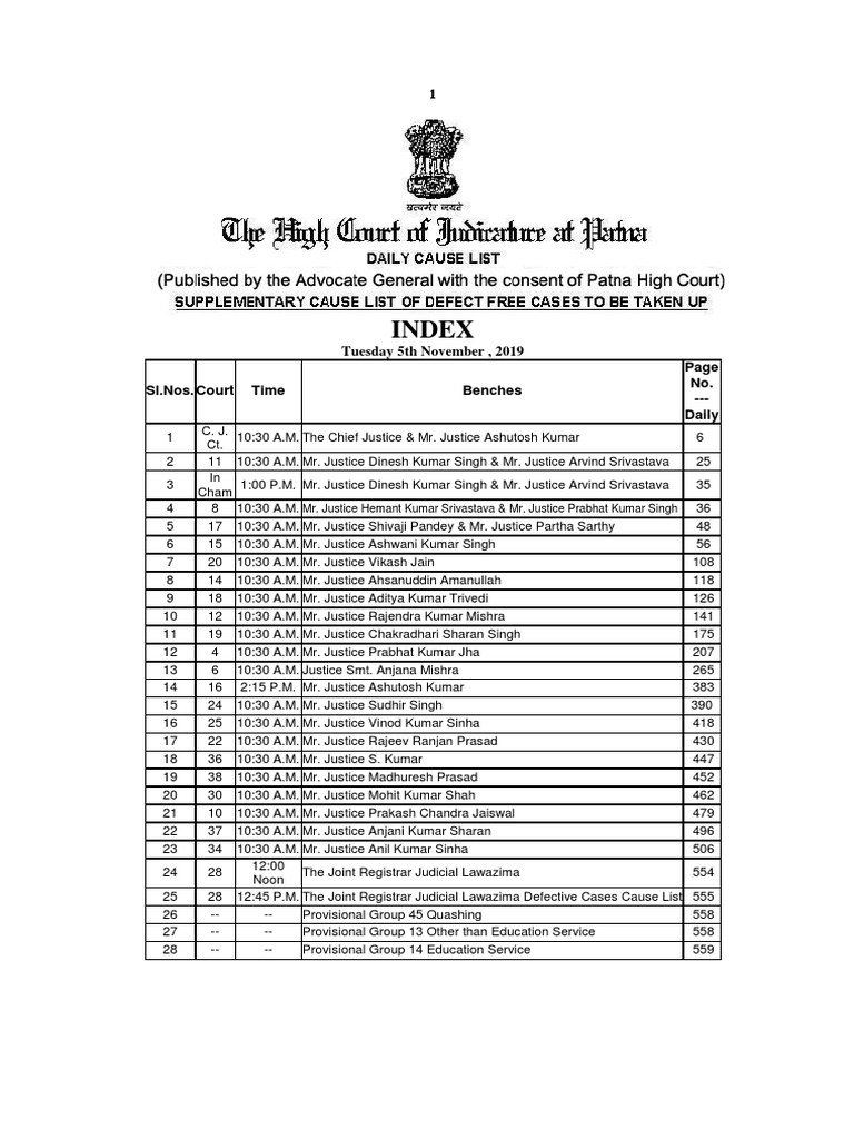 Patna High Court Daily Cause List | PDF | Judge | Public Law