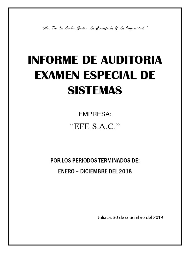 Auditoría Especial EFE S.A.C. 2018 | PDF | Auditoría financiera | Auditoría