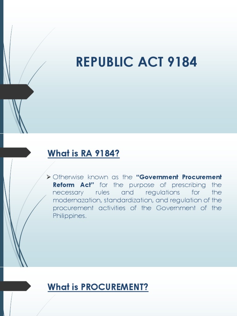 Ra 9184 | PDF | Procurement | Infrastructure