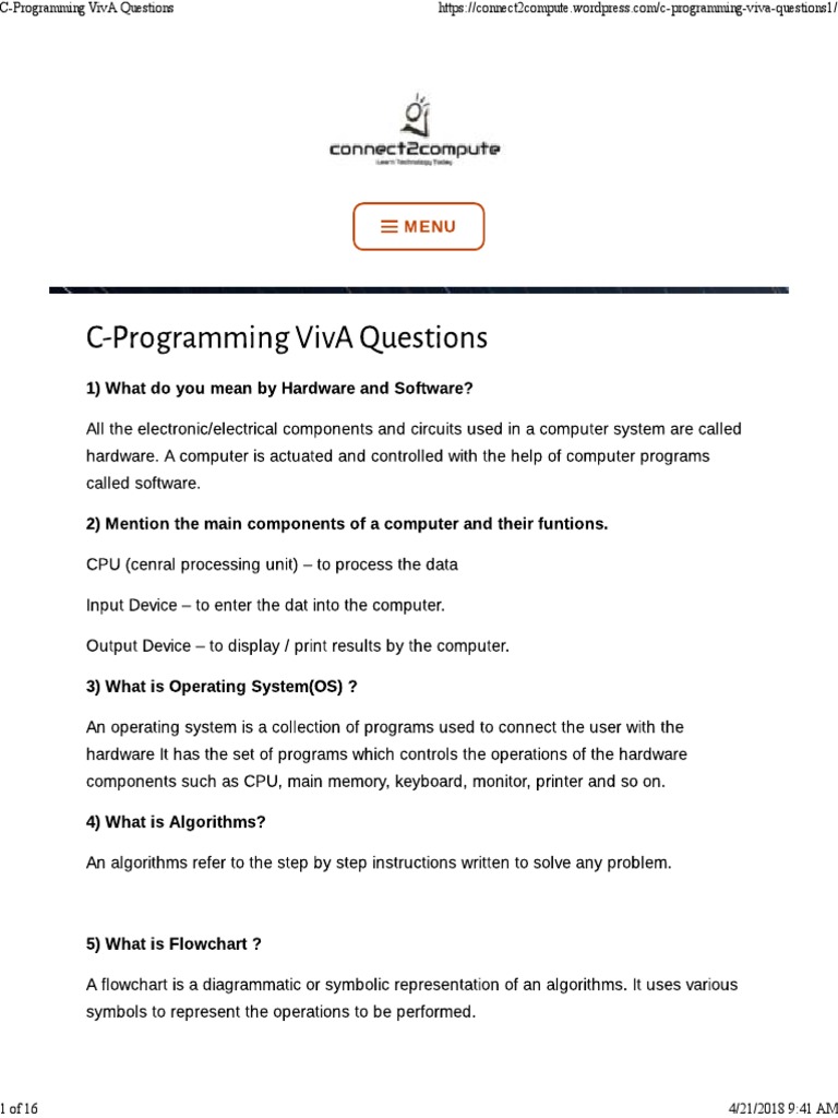 Mcs 011 Viva Questions Part 1 | PDF | Computer Programming | Software ...