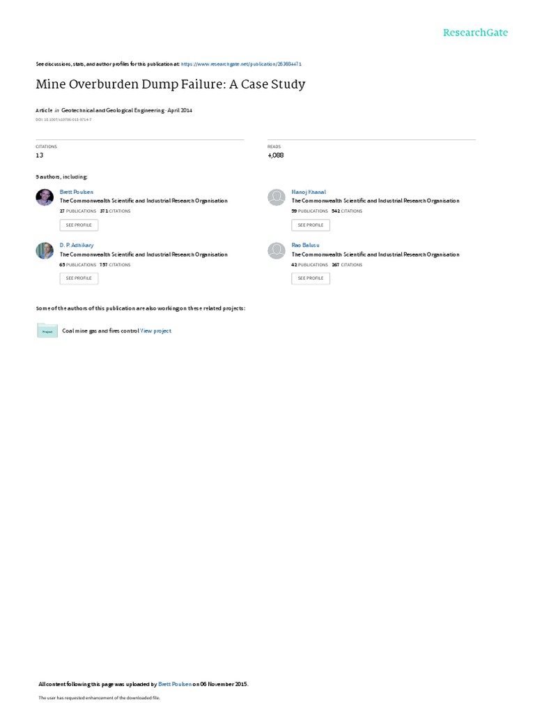 Mine Overburden Dump Failure: A Case Study: Geotechnical and Geological ...