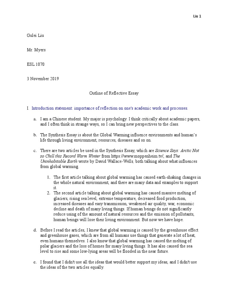Reflective Essay Outline on Global Warming | PDF | Global Warming ...