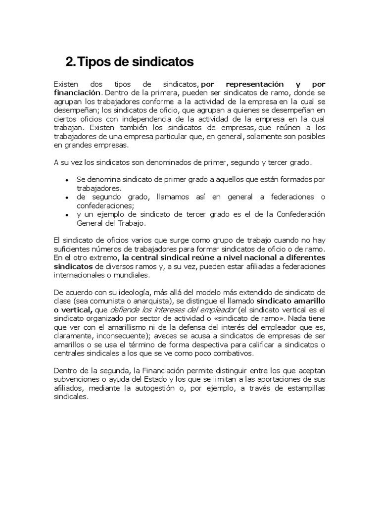 Tipos de Sindicatos | PDF | Sindicato | Federación
