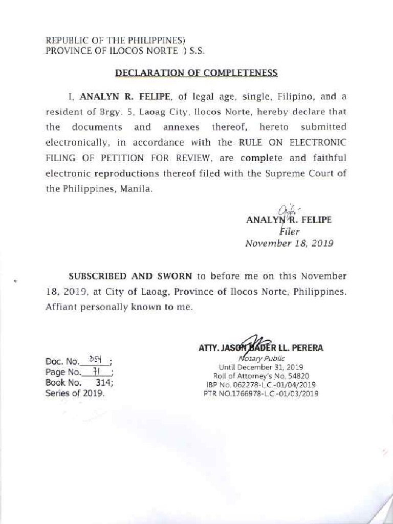 Declaration of Completeness | PDF