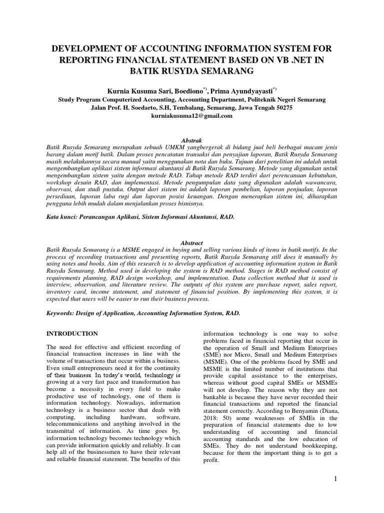 Development of Accounting Information System For Reporting Financial Statement Based On VB .NET ...