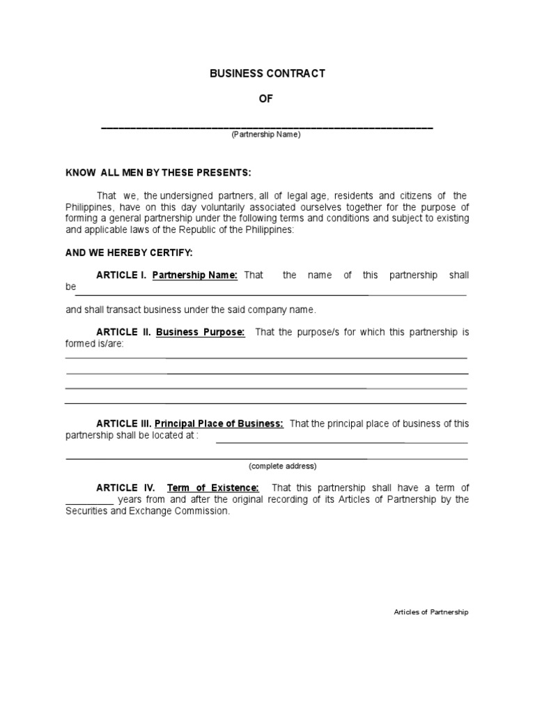 Business Contract OF | PDF | Partnership | Business