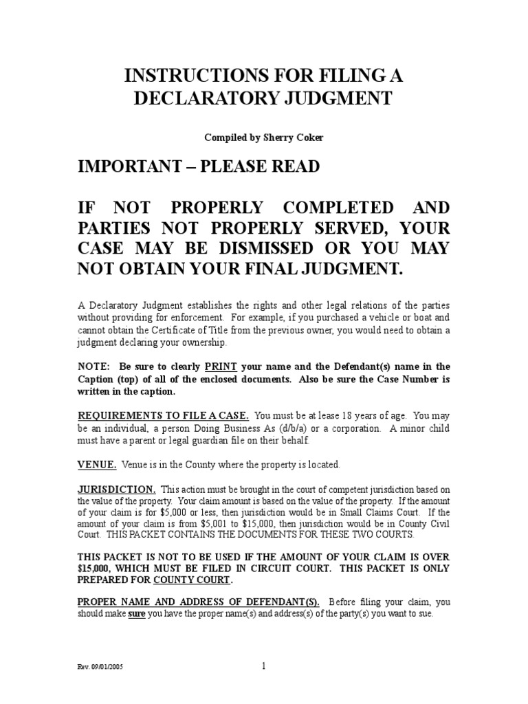 Declaratory Judgment Packet | PDF | Service Of Process | Complaint