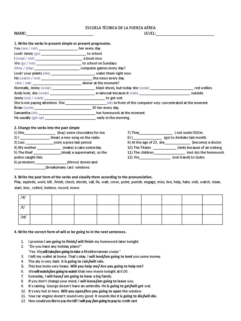 Present-Past Test | PDF