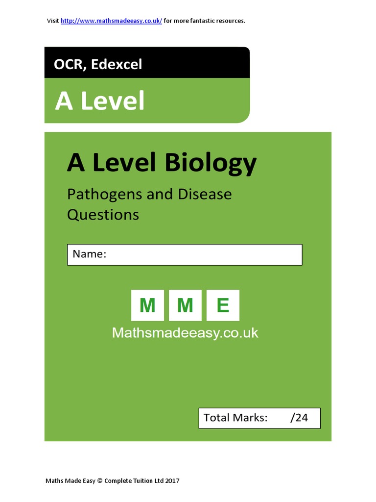 Pathogens and Disease As Biology Questions OCR Edexcel | Download Free ...