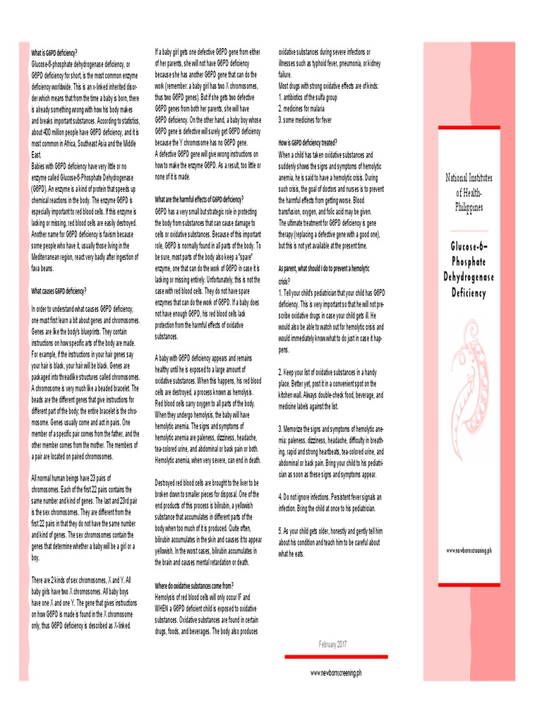 G6PD Brochure 2017 | PDF | Medicine | Medical Specialties