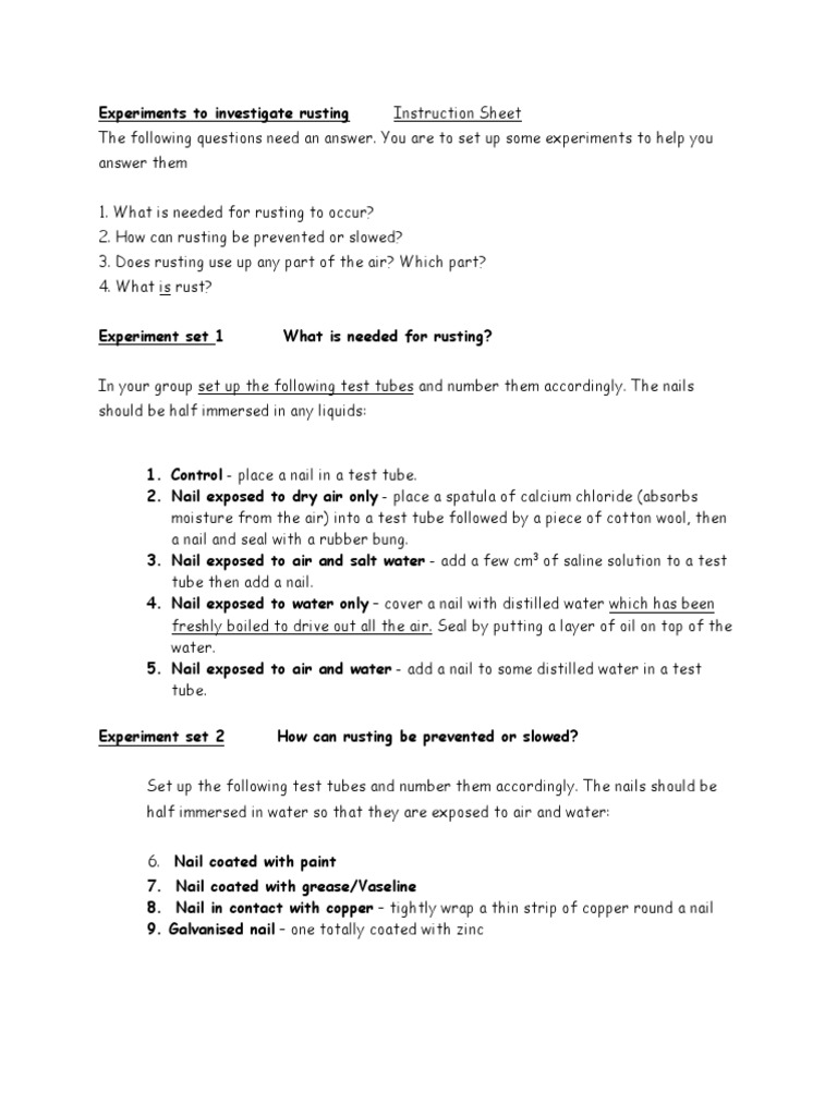 Rusting Worksheet | PDF | Rust | Galvanization