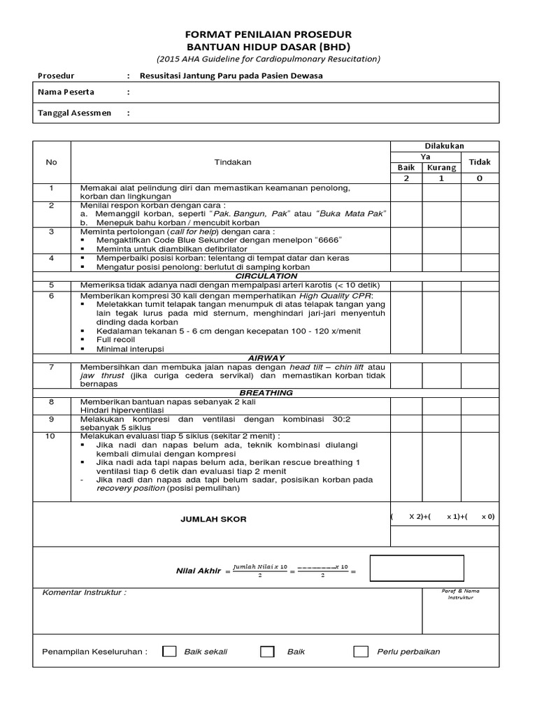 Check List - Penilaian BHD Dewasa - AHA 2015-2 | PDF