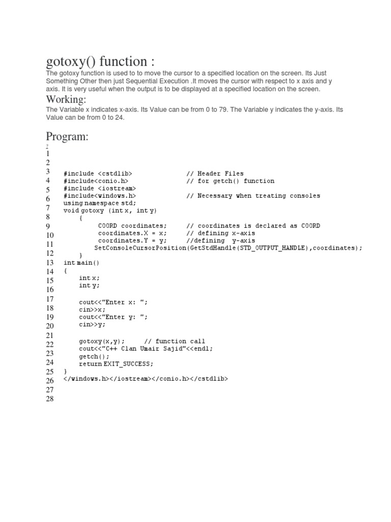 Gotoxy Function Program Pdf Cartesian Coordinate System Subroutine 8759