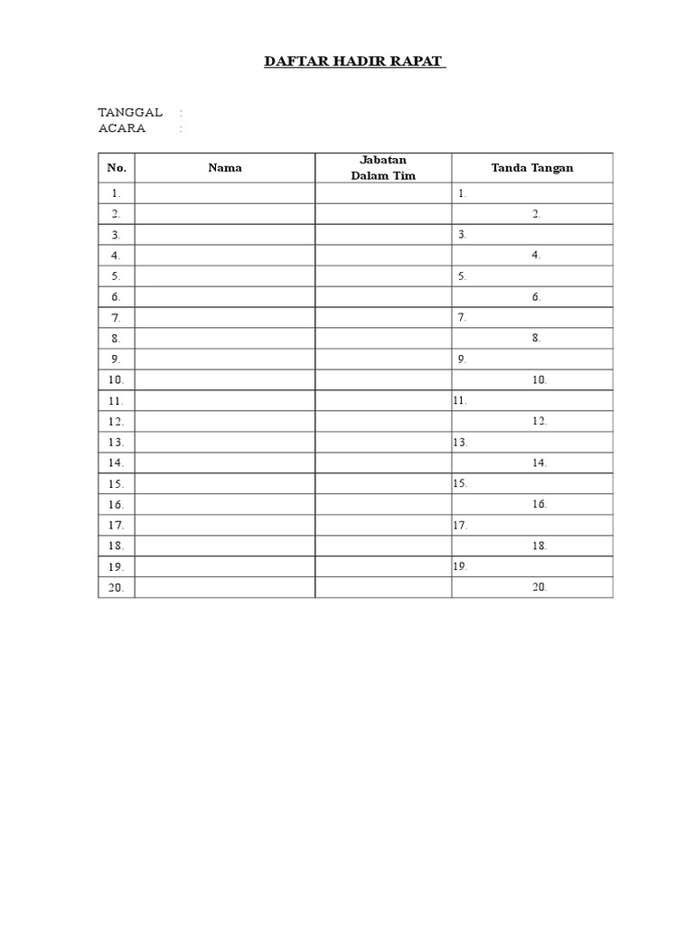 10.template Daftar Hadir | PDF