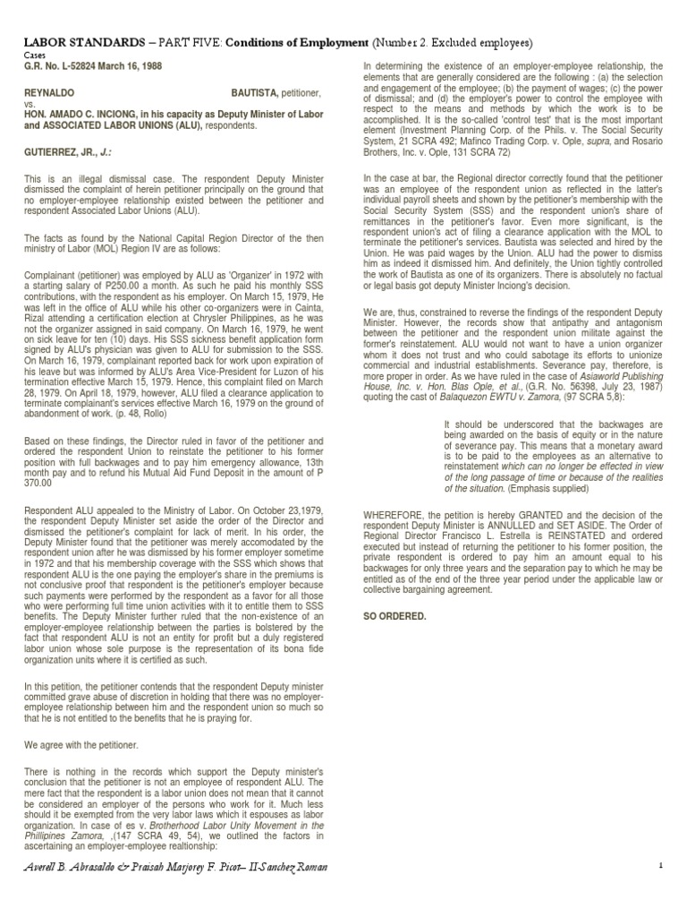 LABOR STANDARDS - PART FIVE: Conditions of Employment (Number 2 ...