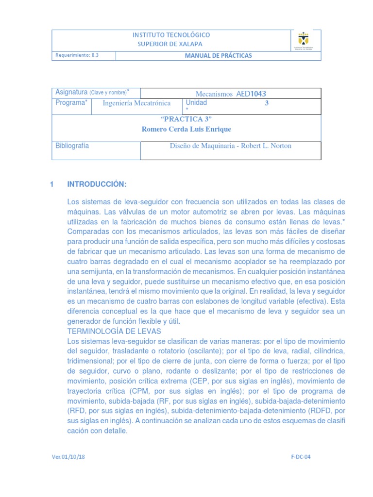 Diseño De Una Leva En Solidworks Pdf Ingeniería Mecánica Business