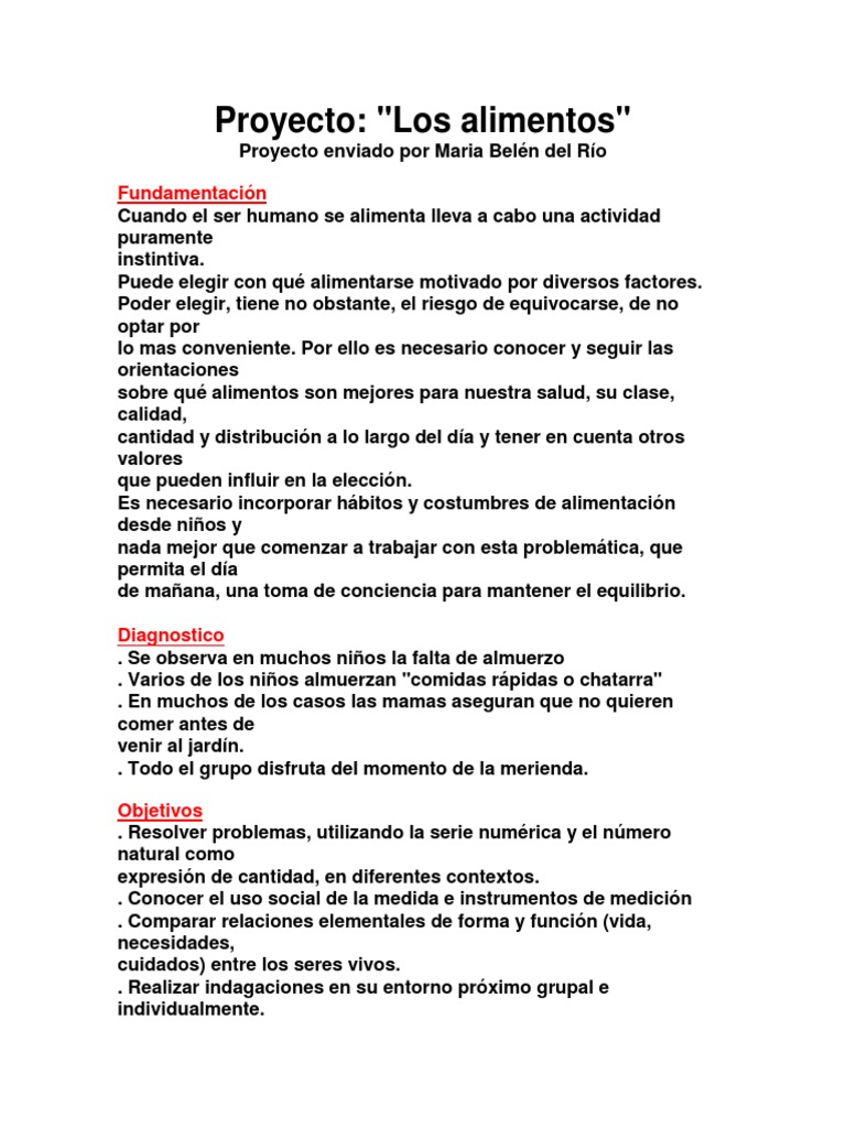 Proyecto: "Los alimentos": Fundamentación | Póster | Alimentos