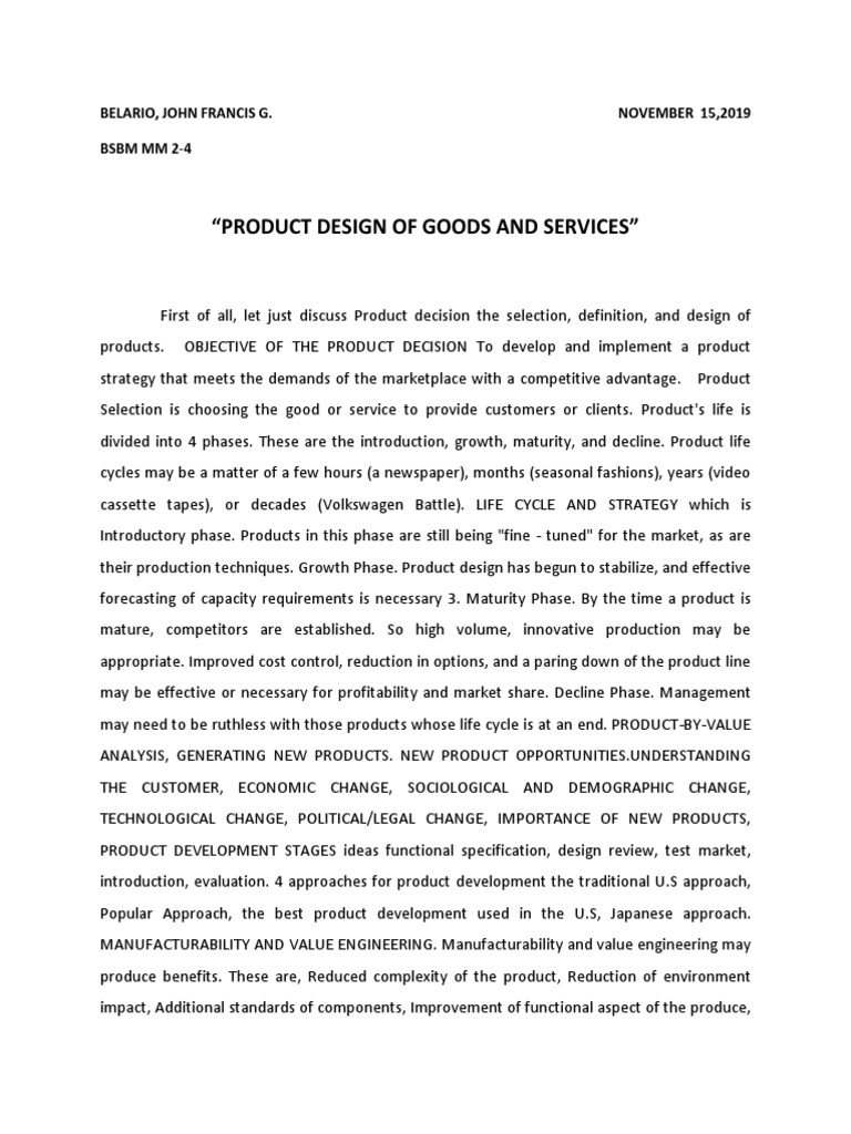 Product Design of Goods and Services | PDF | Product Lifecycle | New ...